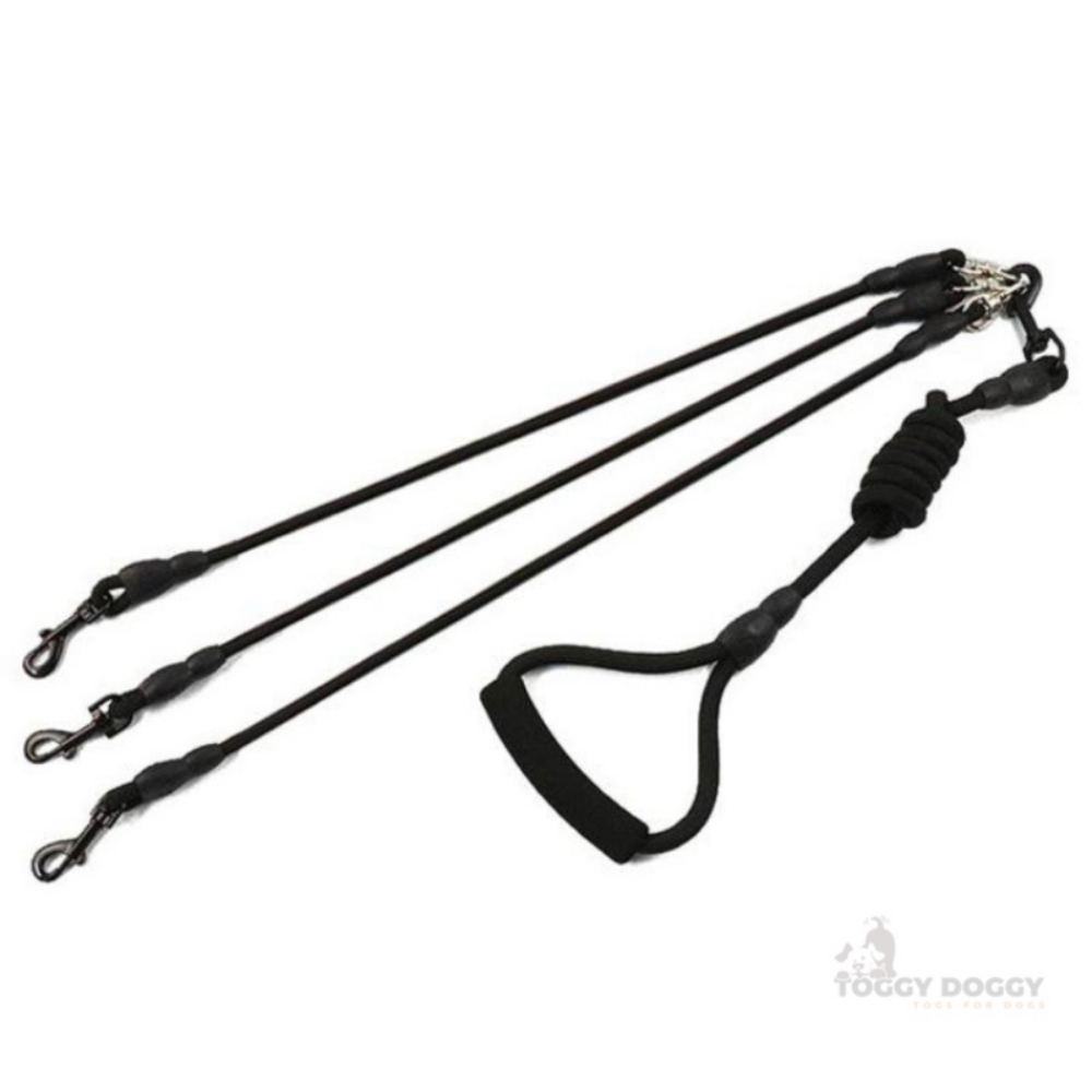 Toggy Doggy I Detachable 3 Way/Triple Dog Leash, Rainbow, Black, S-L